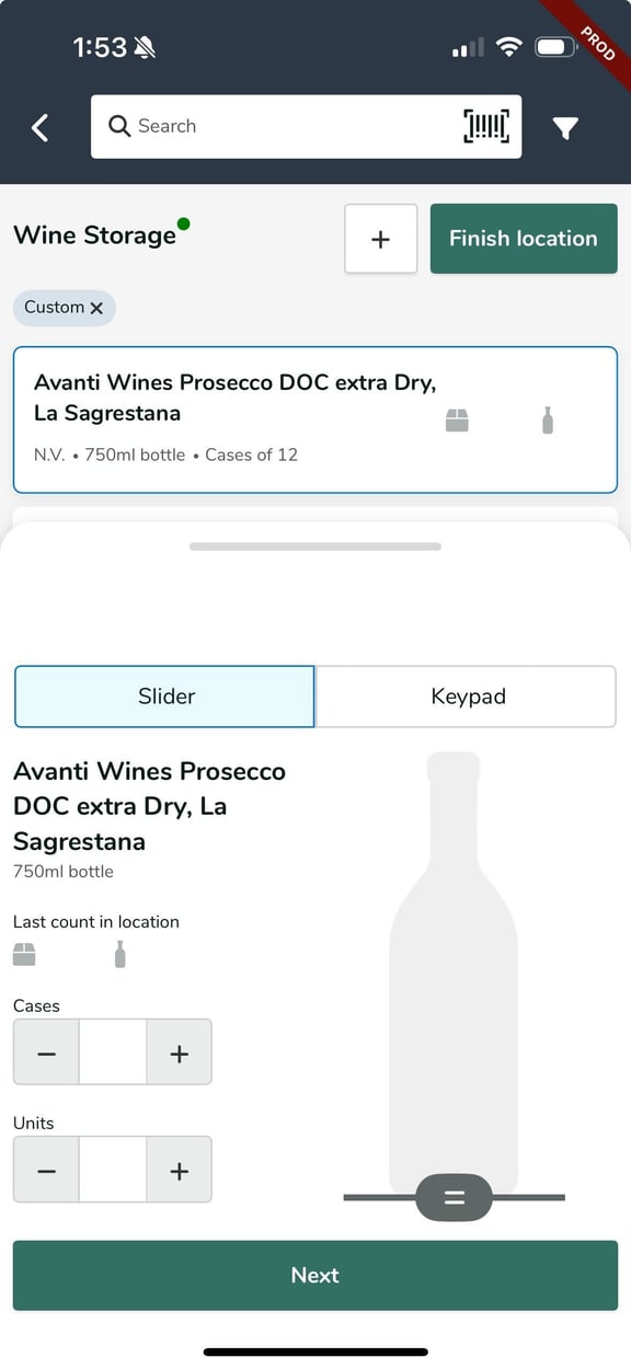 How to use the bottle slider for inventory